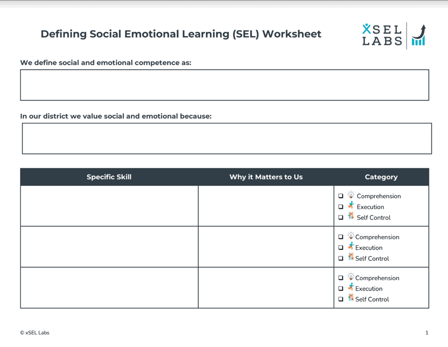 Defining Social Emotional Learning (SEL) Worksheet | xSEL Labs